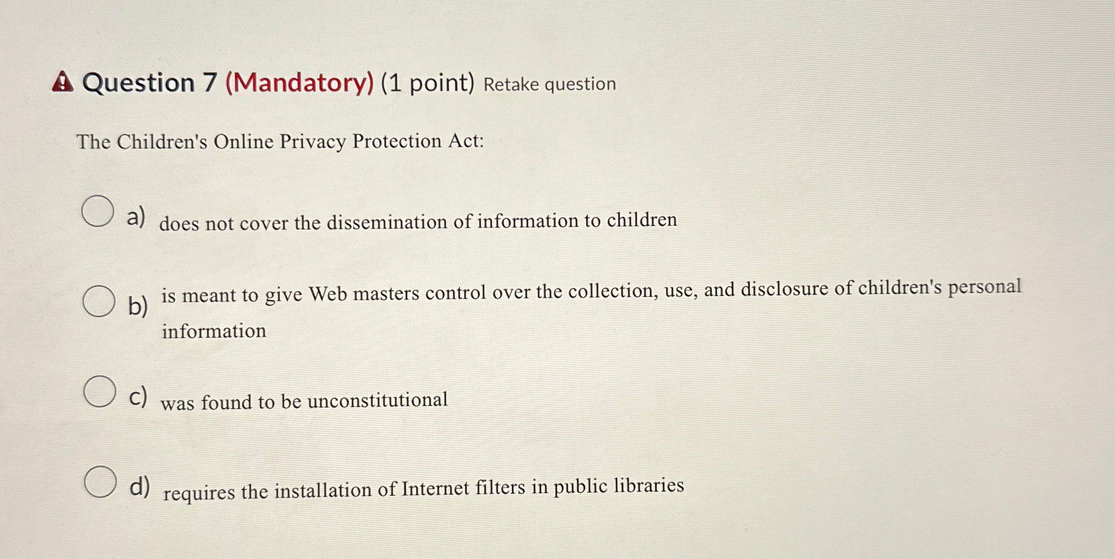 A Question 7 (Mandatory) (1 ﻿point) ﻿Retake | Chegg.com
