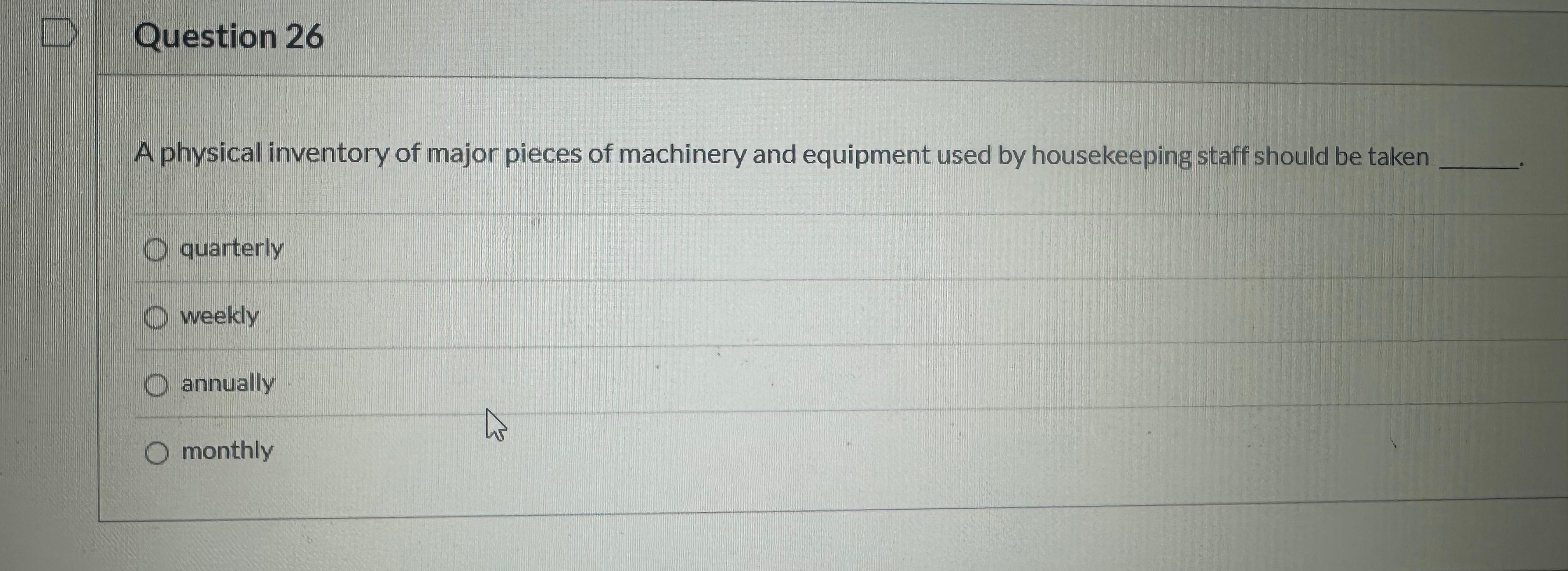 Solved Question 26A physical inventory of major pieces of | Chegg.com
