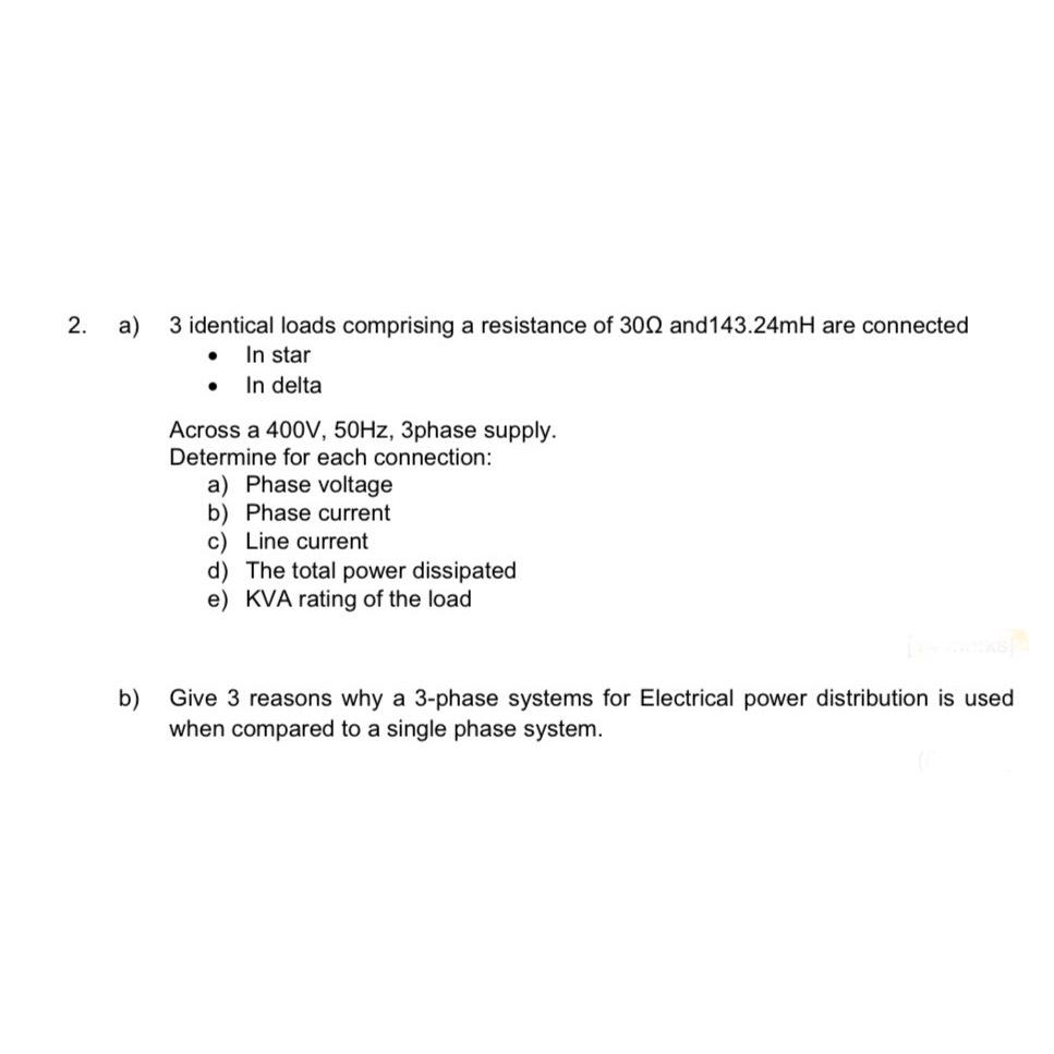 Solved A 3 ﻿identical Loads Comprising A Resistance Of 30Ω