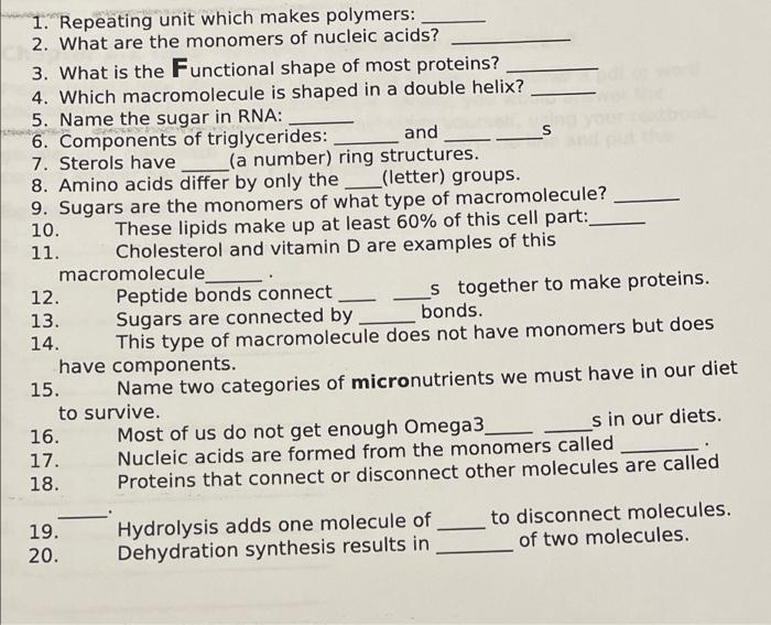 Solved 1. Repeating unit which makes polymers: 2. What are | Chegg.com
