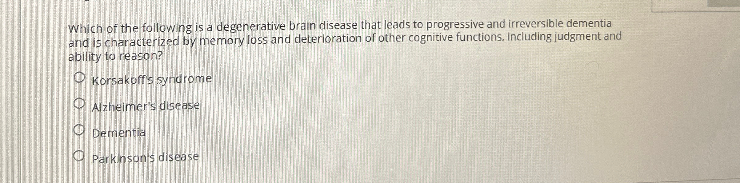 Solved Which of the following is a degenerative brain | Chegg.com