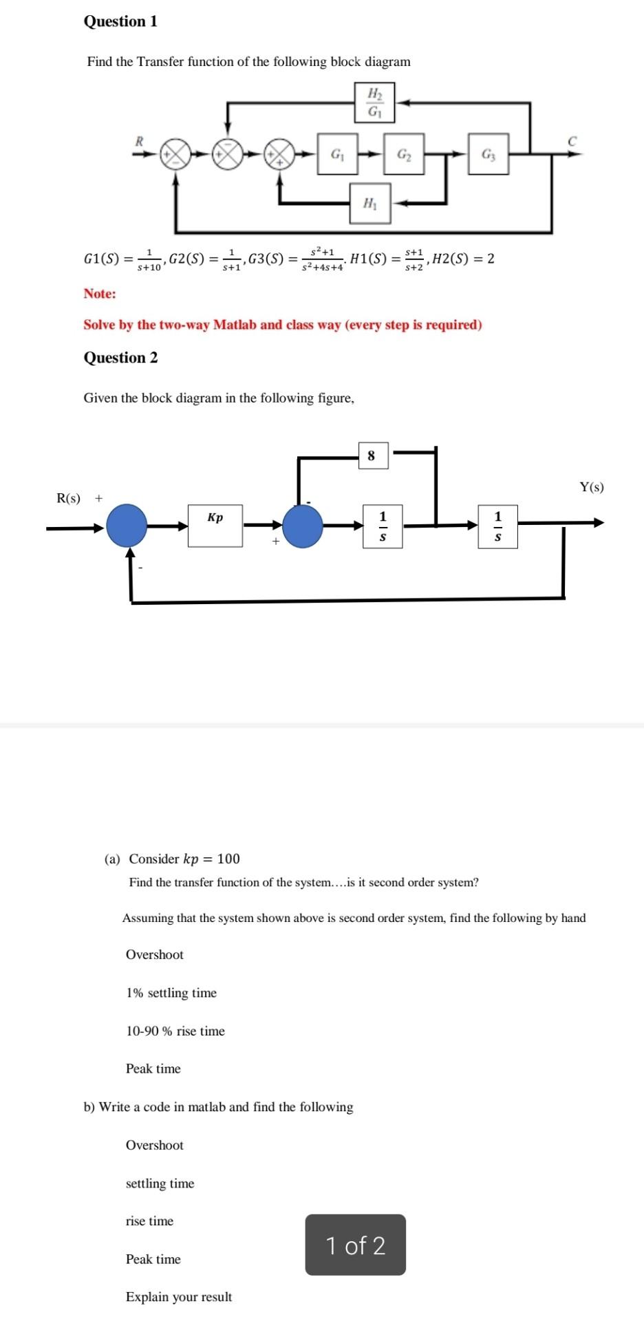 Solved Question 1 Find the Transfer function of the | Chegg.com