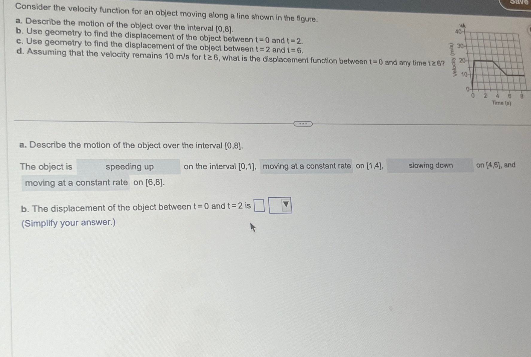 Solved Consider the velocity function for an object moving | Chegg.com