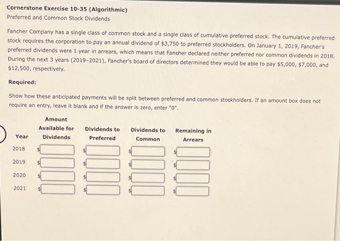 Solved Cornerstone Exercise 10-35 (Algorithmic) Preferred | Chegg.com