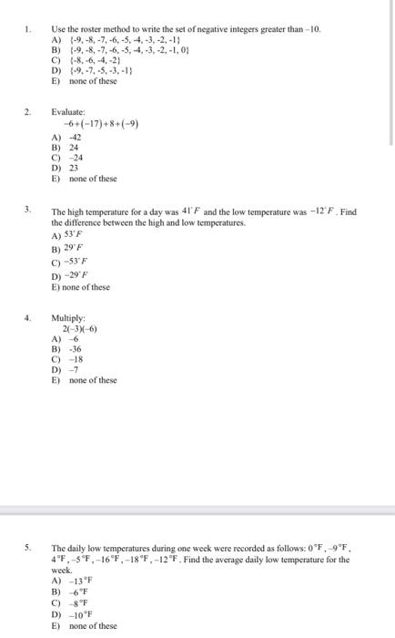 Solved 1. Use the roster method to write the set of negative | Chegg.com