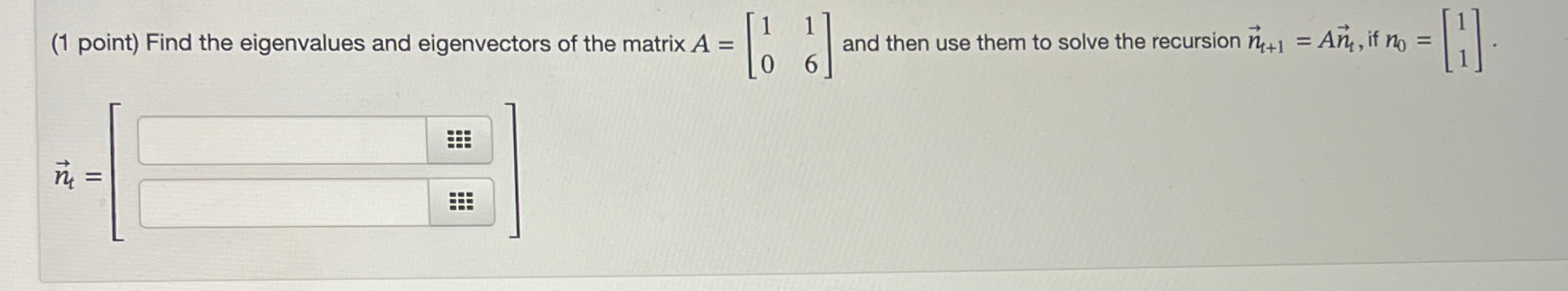Solved (1 ﻿point) ﻿Find the eigenvalues and eigenvectors of | Chegg.com