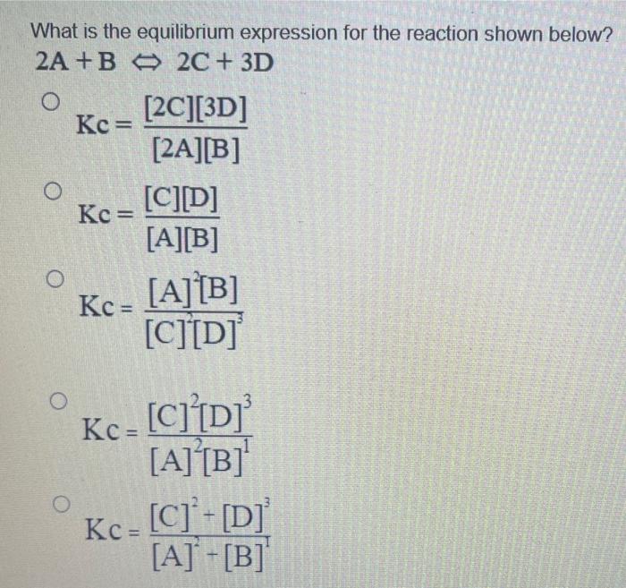 Solved What is the equilibrium expression for the reaction | Chegg.com