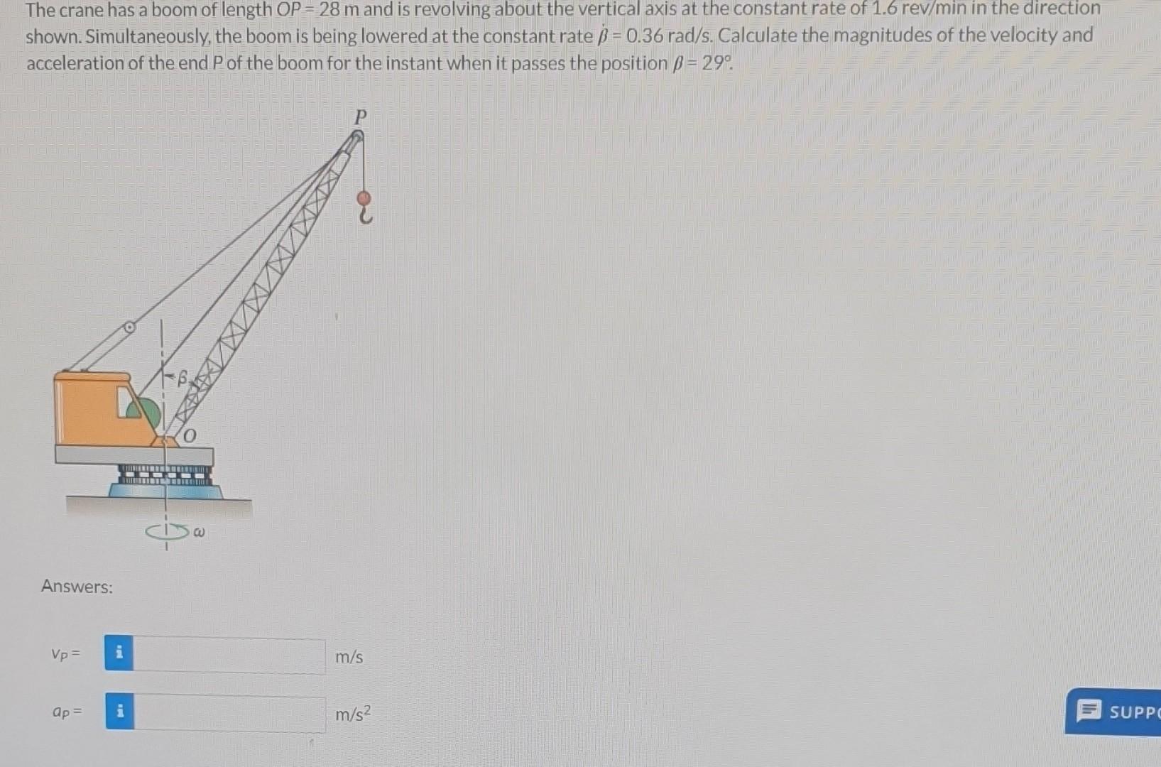 Solved The crane has a boom of length OP=28 m and is | Chegg.com