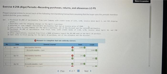 Solved Return to question Exercise 4-21A (Algo) | Chegg.com