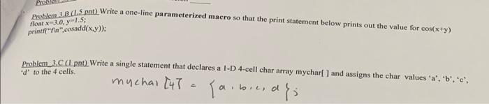 Solved Problem 3.8(1,5,pin) Write a one-line parameterized | Chegg.com