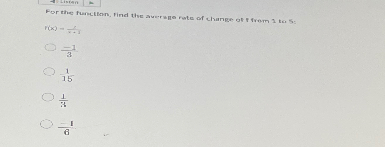 Solved For the function, find the average rate of change of | Chegg.com