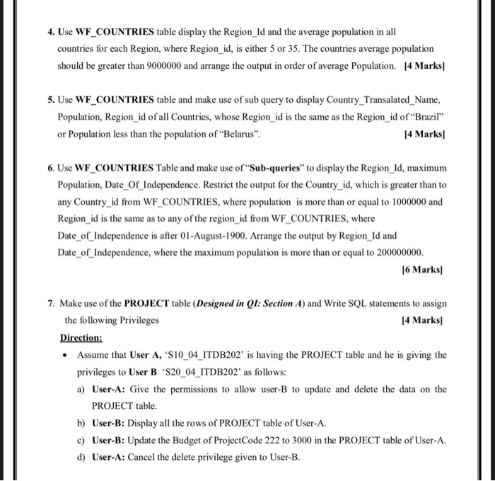 Solved 4. Use WF_COUNTRIES table display the Region_Id and | Chegg.com