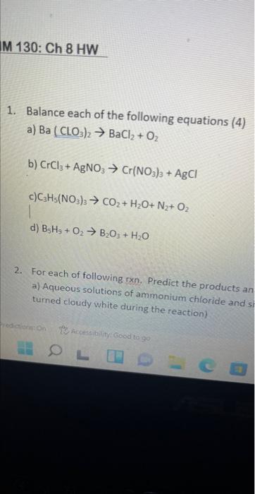 Solved 1. Balance each of the following equations (4) a) | Chegg.com