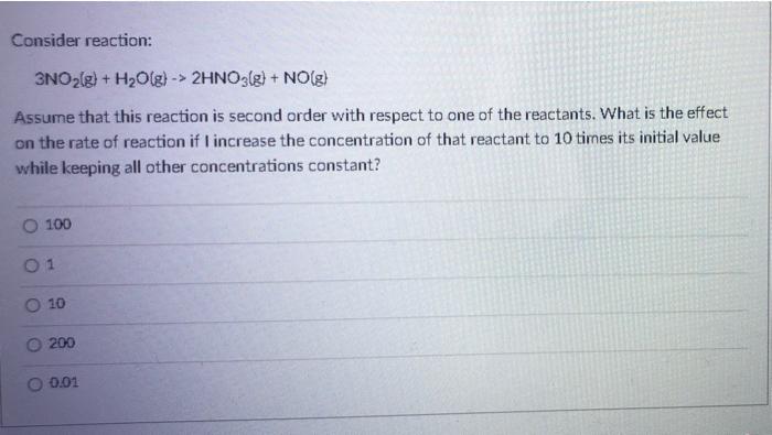 Solved Consider reaction: 3NO2(g) + H2O(g) -> 2HNO3(g) + | Chegg.com