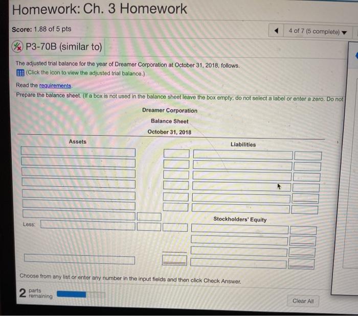 Solved omework: Ch. 3 Homework 4 of 7 pre: 1.88 of 5 pts | Chegg.com