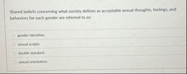 Solved Shared beliefs concerning what society defines as | Chegg.com