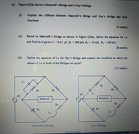 Solved @) Figure Q3(a) shows a Maxwell's Bridge and a Hay's | Chegg.com