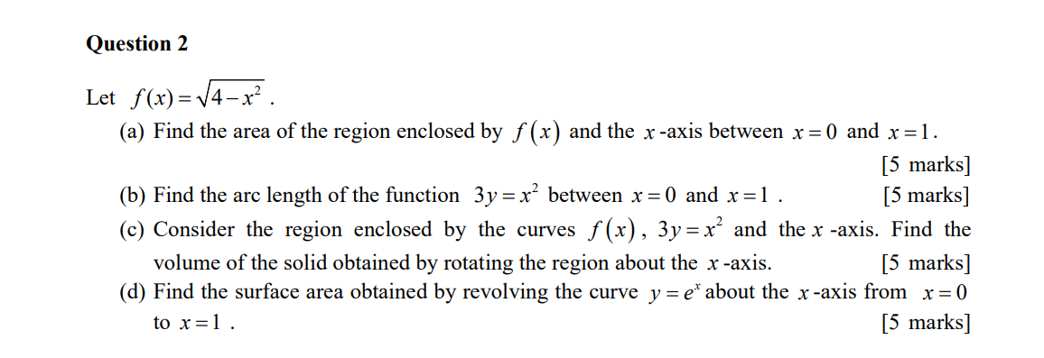 Solved Question 2Let f(x)=4-x22.(a) ﻿Find the area of the | Chegg.com