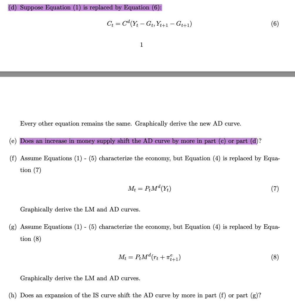 (d) ﻿Suppose Equation (1) ﻿is replaced by Equation | Chegg.com