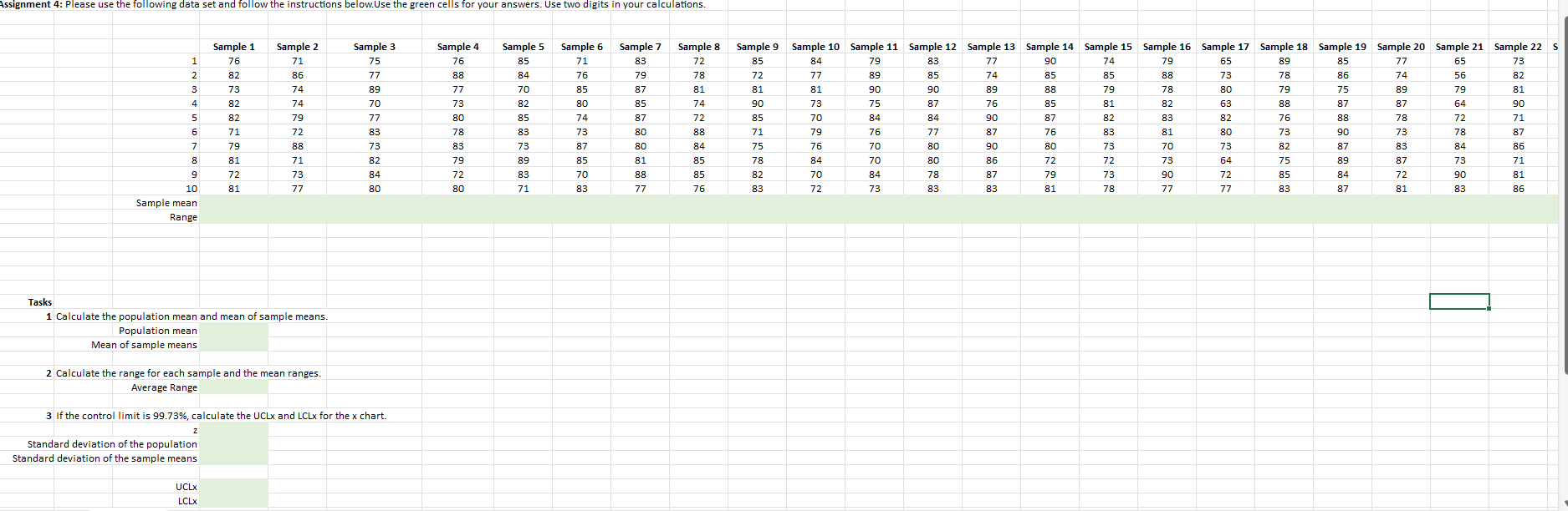 Solved Tasks 1 ﻿Calculate the population mean and mean | Chegg.com