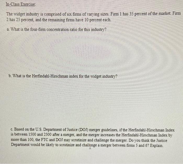 Solved The widget industry is comprised of six firms of | Chegg.com