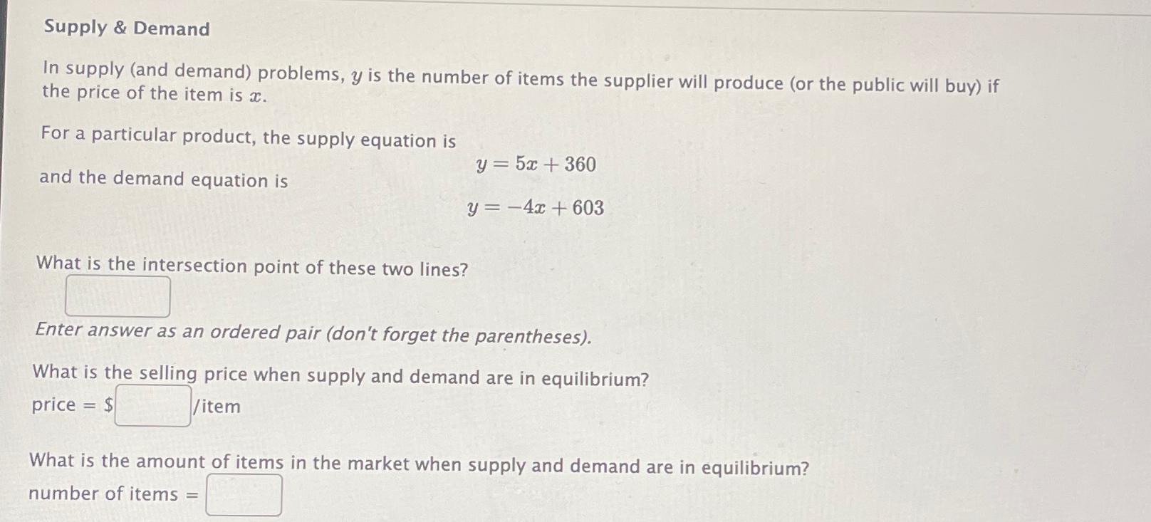 Solved Supply & DemandIn supply (and demand) ﻿problems, y | Chegg.com