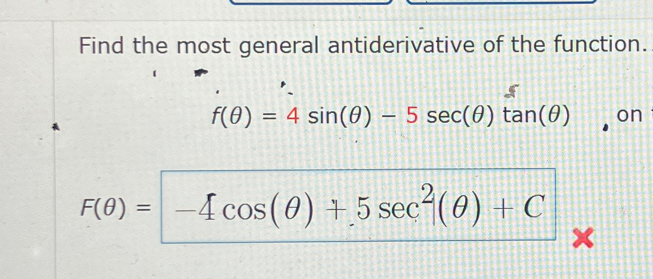 Solved Find the most general antiderivative of the | Chegg.com