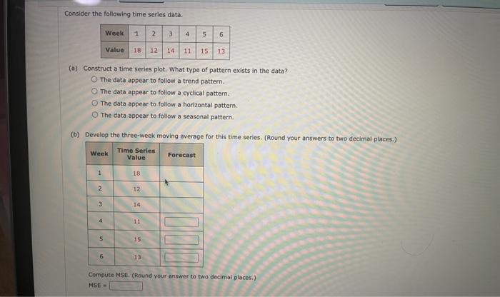 Solved Consider the following time series data. (a) | Chegg.com