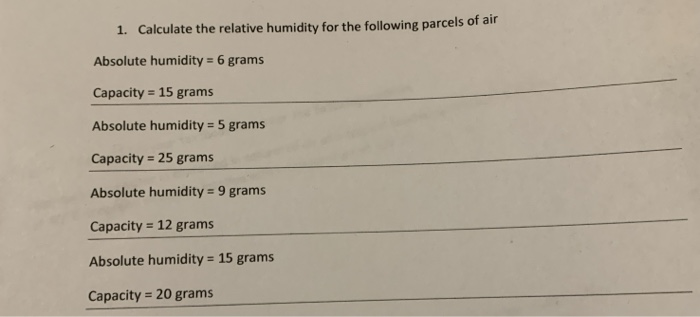Solved Calculate the relative humidity for the following | Chegg.com