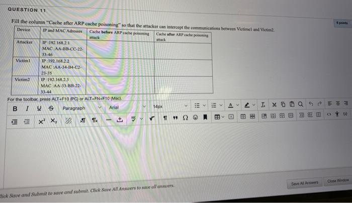 QUESTION 11 Fill the column "Cache after ARP cache | Chegg.com