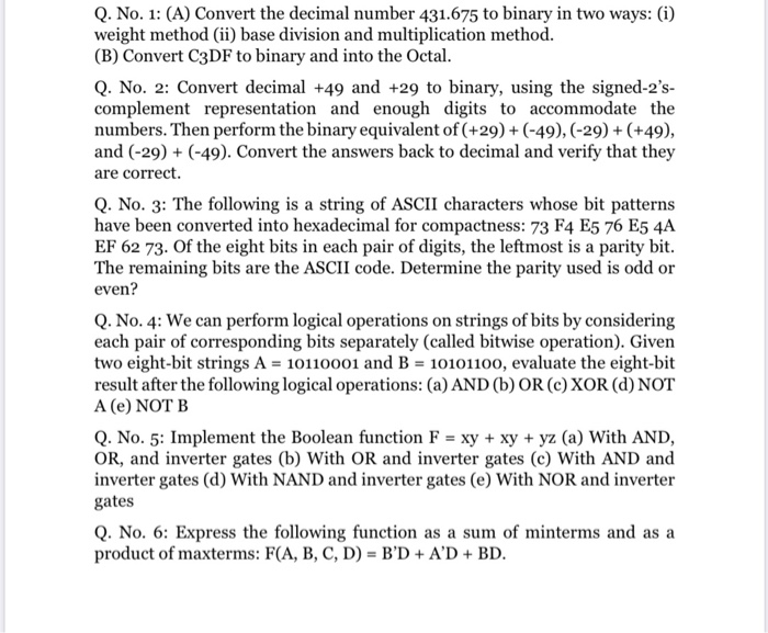 Solved Q. No. 1: (A) Convert the decimal number 431.675 to | Chegg.com