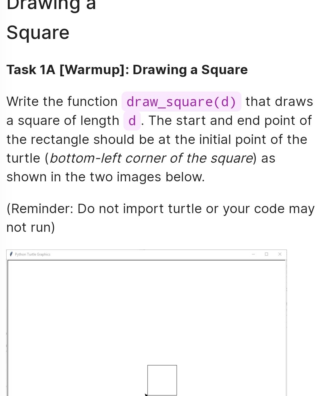 Solved SquareTask 1A [Warmup]: Drawing a SquareWrite the | Chegg.com