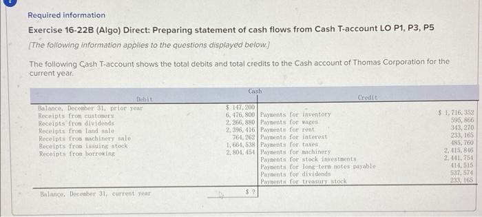 Solved Required information Exercise 16-22B (Algo) Direct: | Chegg.com