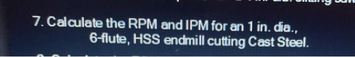 Solved 7. Calculate the RPM and IPM for an 1 in. dia., | Chegg.com
