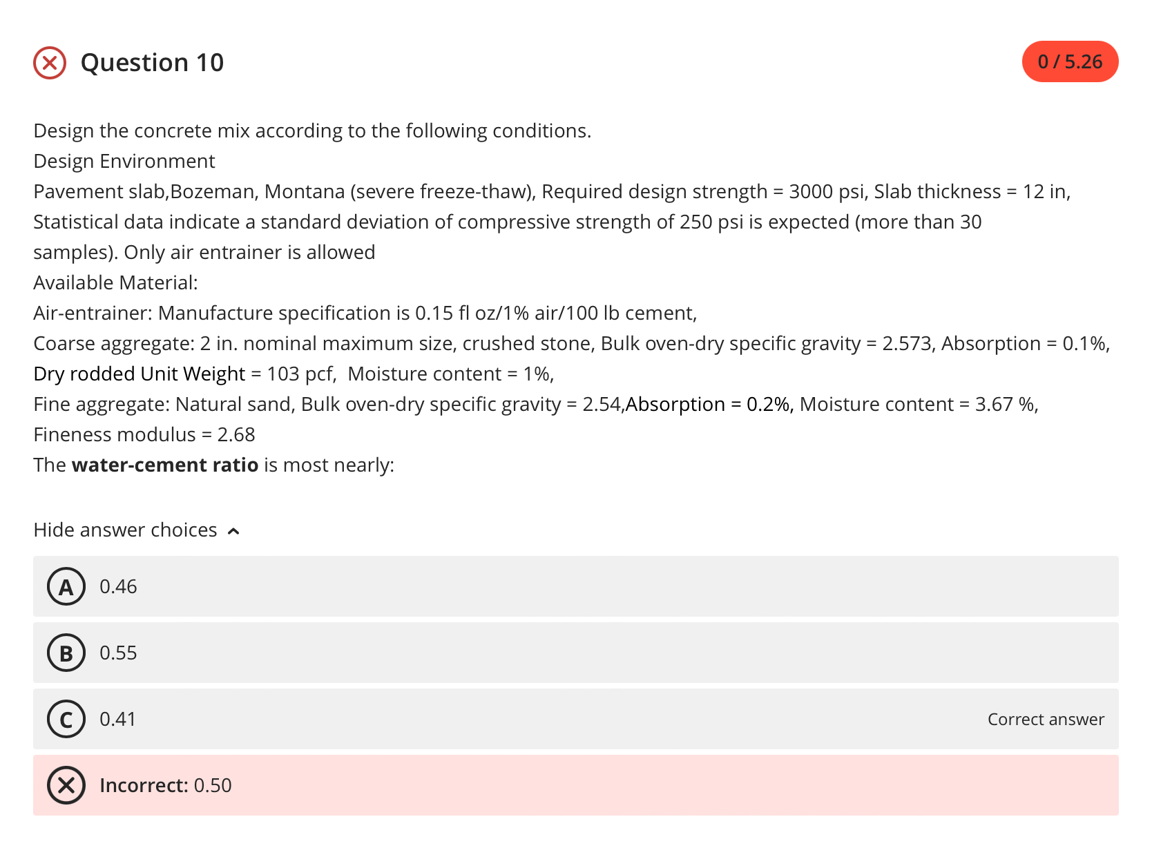 Solved Question 10Design the concrete mix according to the | Chegg.com