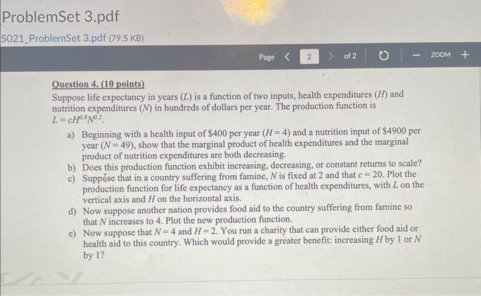 Solved Question 4. (10 points) Suppose life expectancy in | Chegg.com