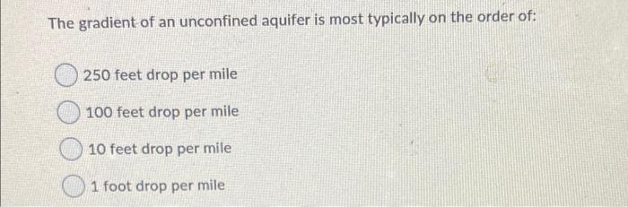 Solved The gradient of an unconfined aquifer is most | Chegg.com
