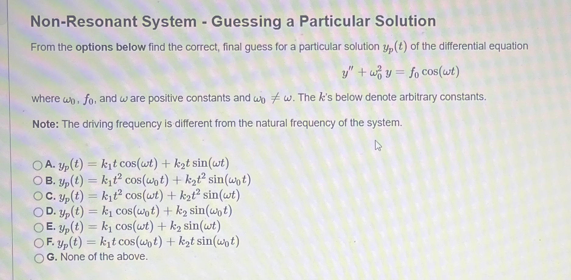 Solved Non-Resonant System - ﻿Guessing a Particular | Chegg.com
