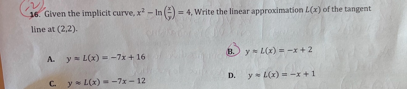 Solved Given the implicit curve, x2-ln(xy)=4, ﻿Write the | Chegg.com