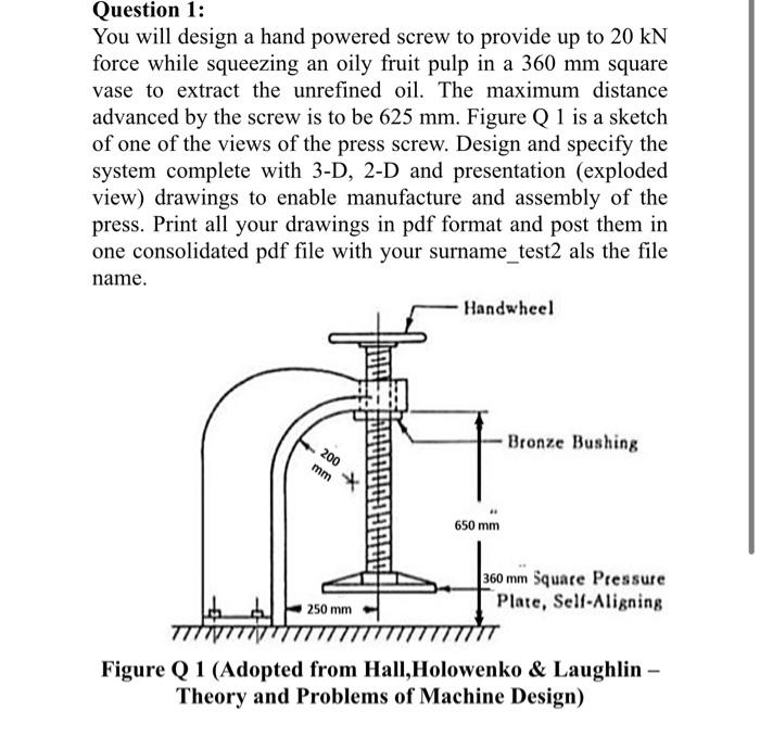 Solved Question 1: You will design a hand powered screw to | Chegg.com