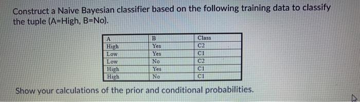Solved Construct a Naive Bayesian classifier based on the | Chegg.com