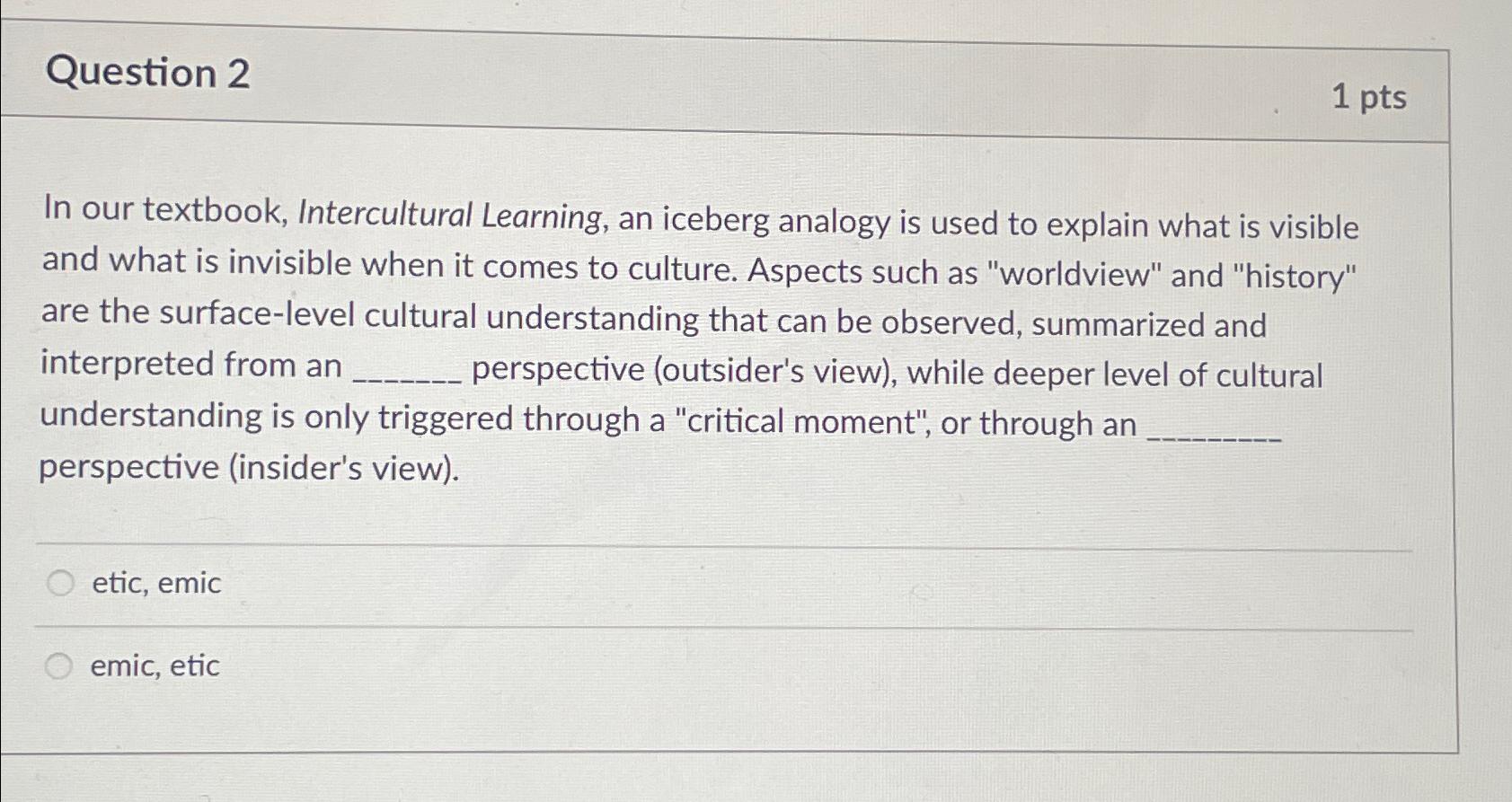 Solved Question 21 ﻿ptsIn our textbook, Intercultural | Chegg.com