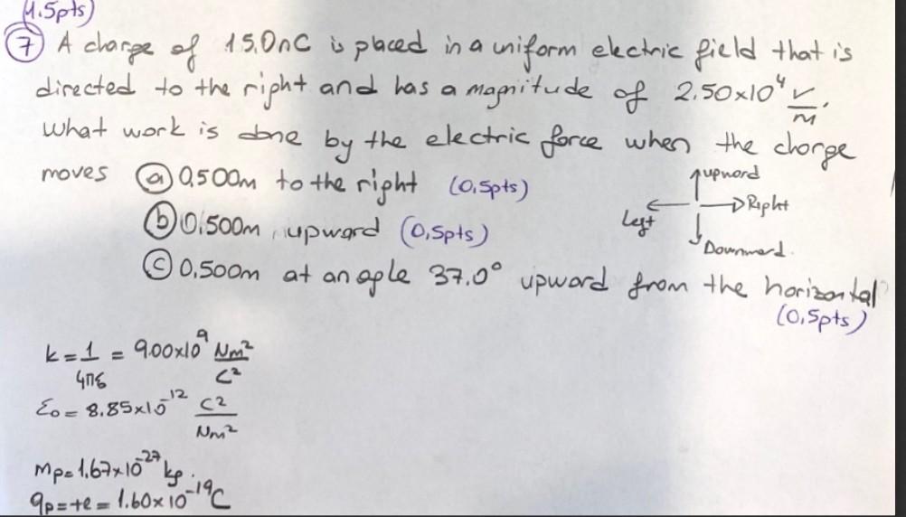 Solved m moves M.5pts) 6 a A charge of 1.5. Onc is placed in | Chegg.com
