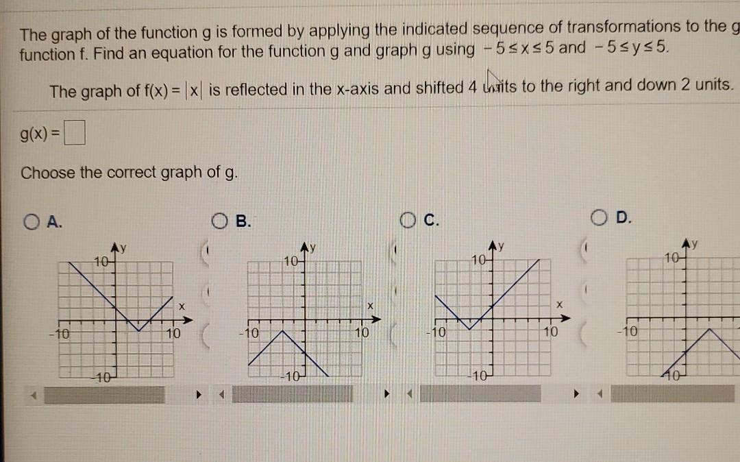 Solved The graph of the function g is formed by applying the | Chegg.com