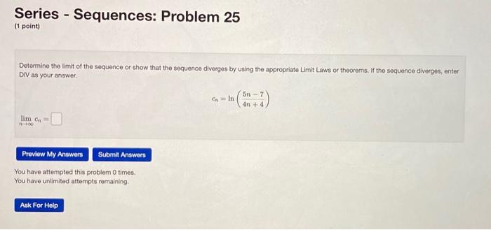 Solved Series - Sequences: Problem 25 (1 point) Determine | Chegg.com