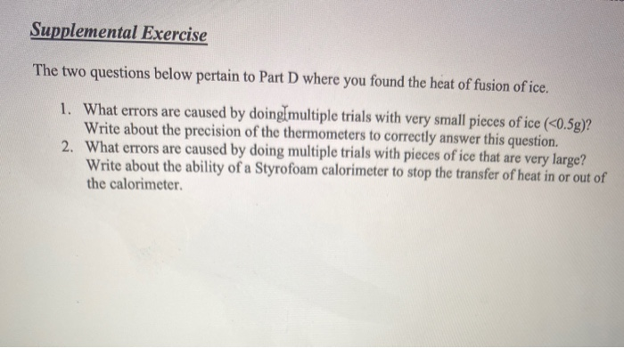 Supplemental Exercise The two questions below pertain | Chegg.com