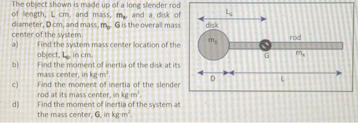 Solved With Given L=67cm , D=43cm , mass(rod) = 4kg , | Chegg.com