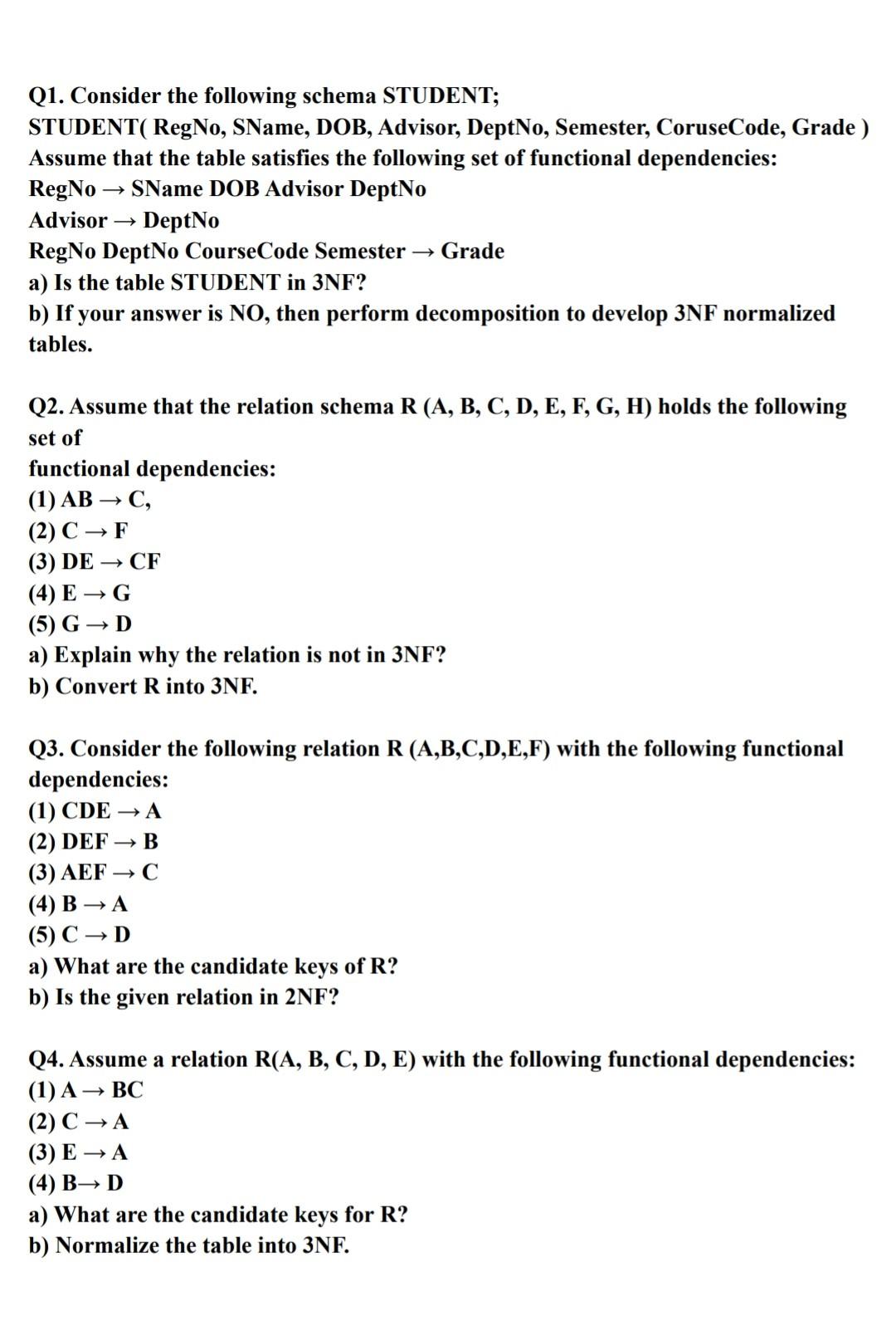 Solved Q1. Consider the following schema STUDENT; STUDENT( | Chegg.com