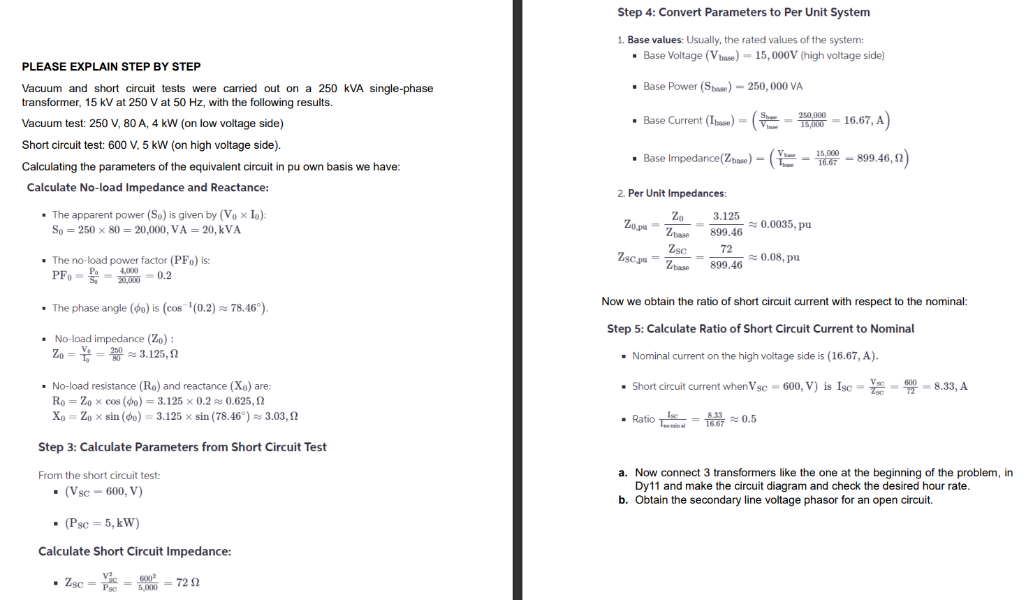 Step 4: Convert Parameters to Per Unit SystemBase | Chegg.com