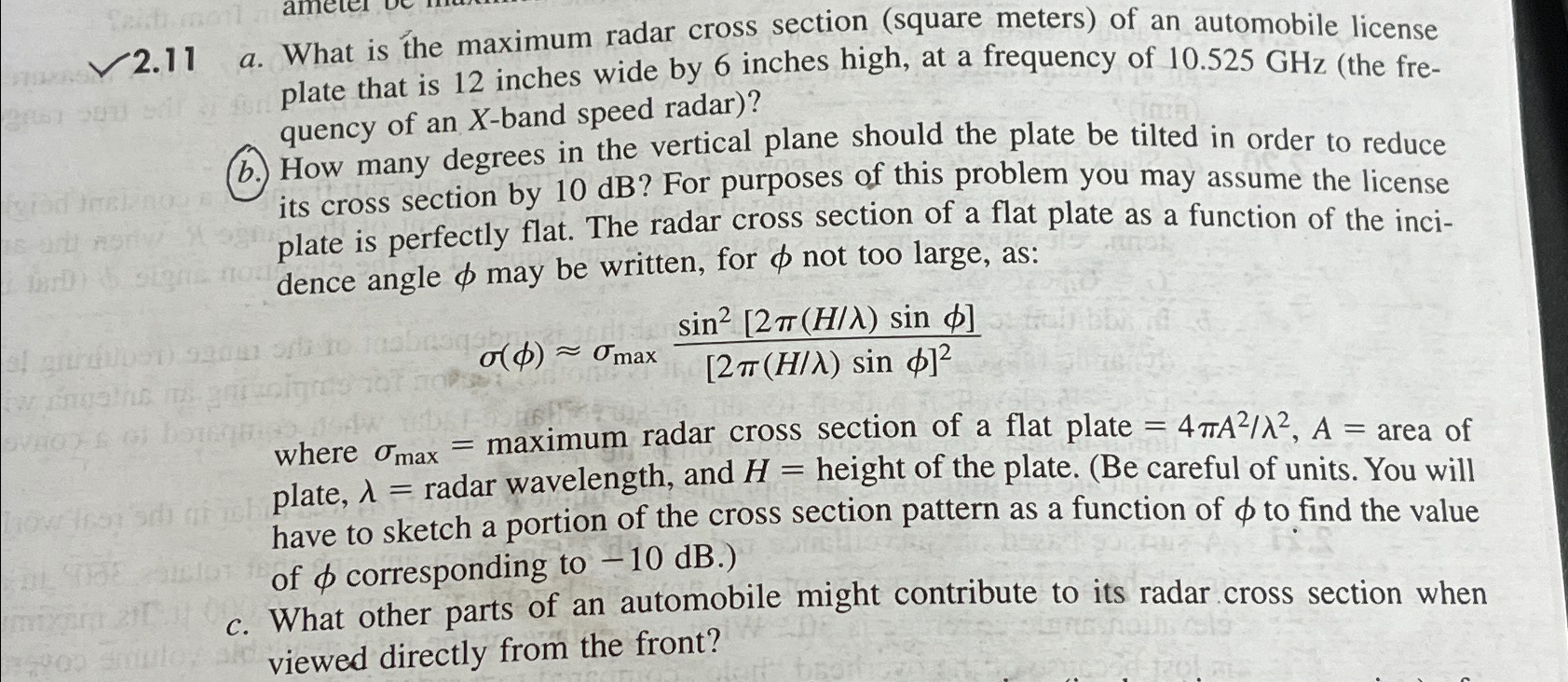 Solved 2.11 ﻿a. ﻿What is the maximum radar cross section | Chegg.com